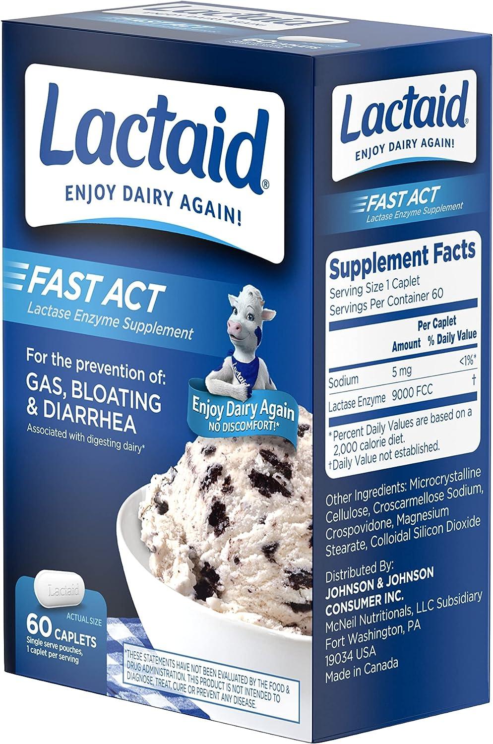 Lactaid Fast Act Lactose Intolerance Relief Caplets - 60 Pack - Prevent ...