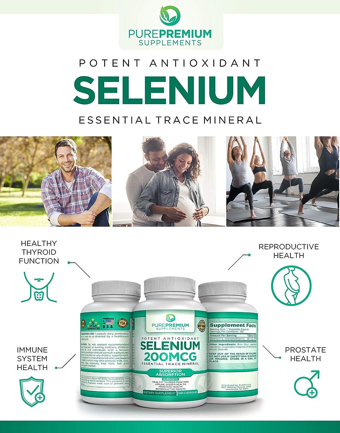 PurePremium Selenium 200mcg Supplement - Supports Immune System & Reproductive Function ...