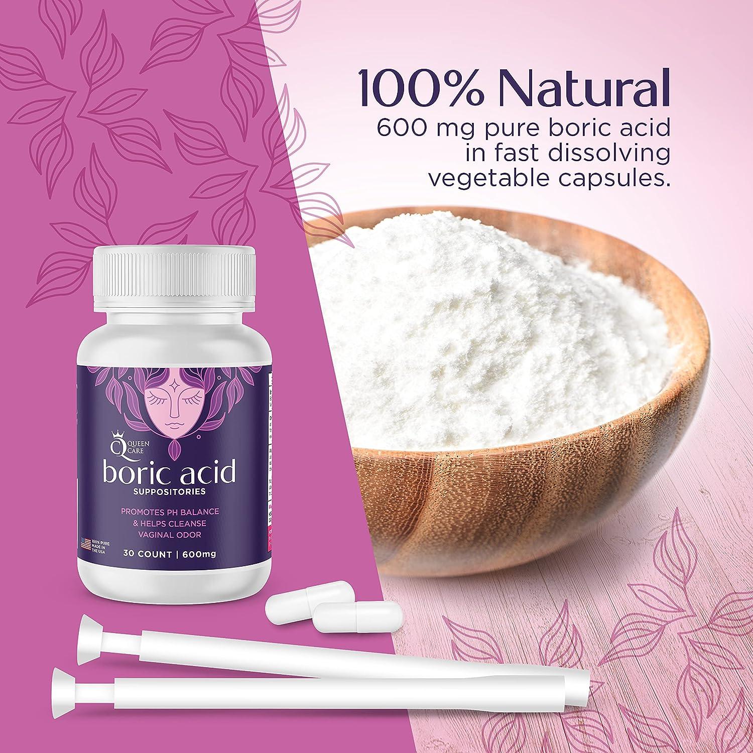 Queen Care Boric Acid Suppositories & Applicators - 30 Capsules for PH ...