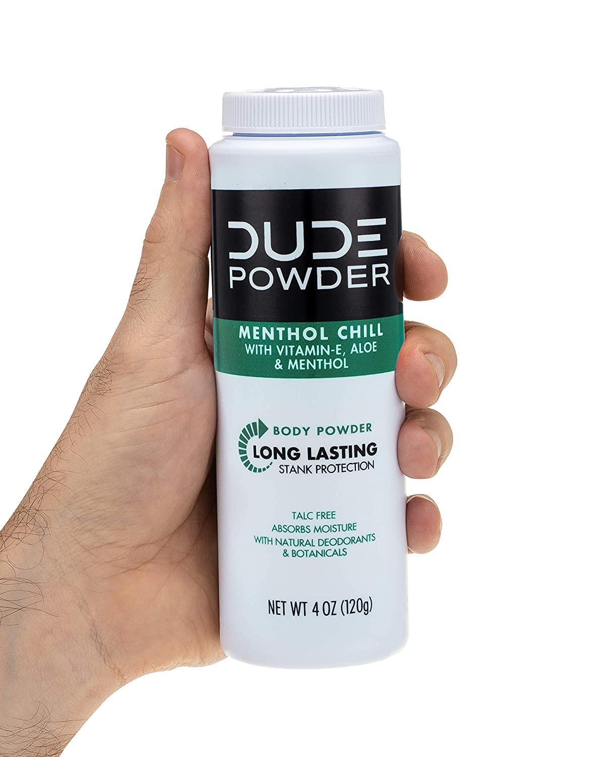 Dude Products Menthol Chill Body Powder - 4oz Talc-Free Deodorizer for ...