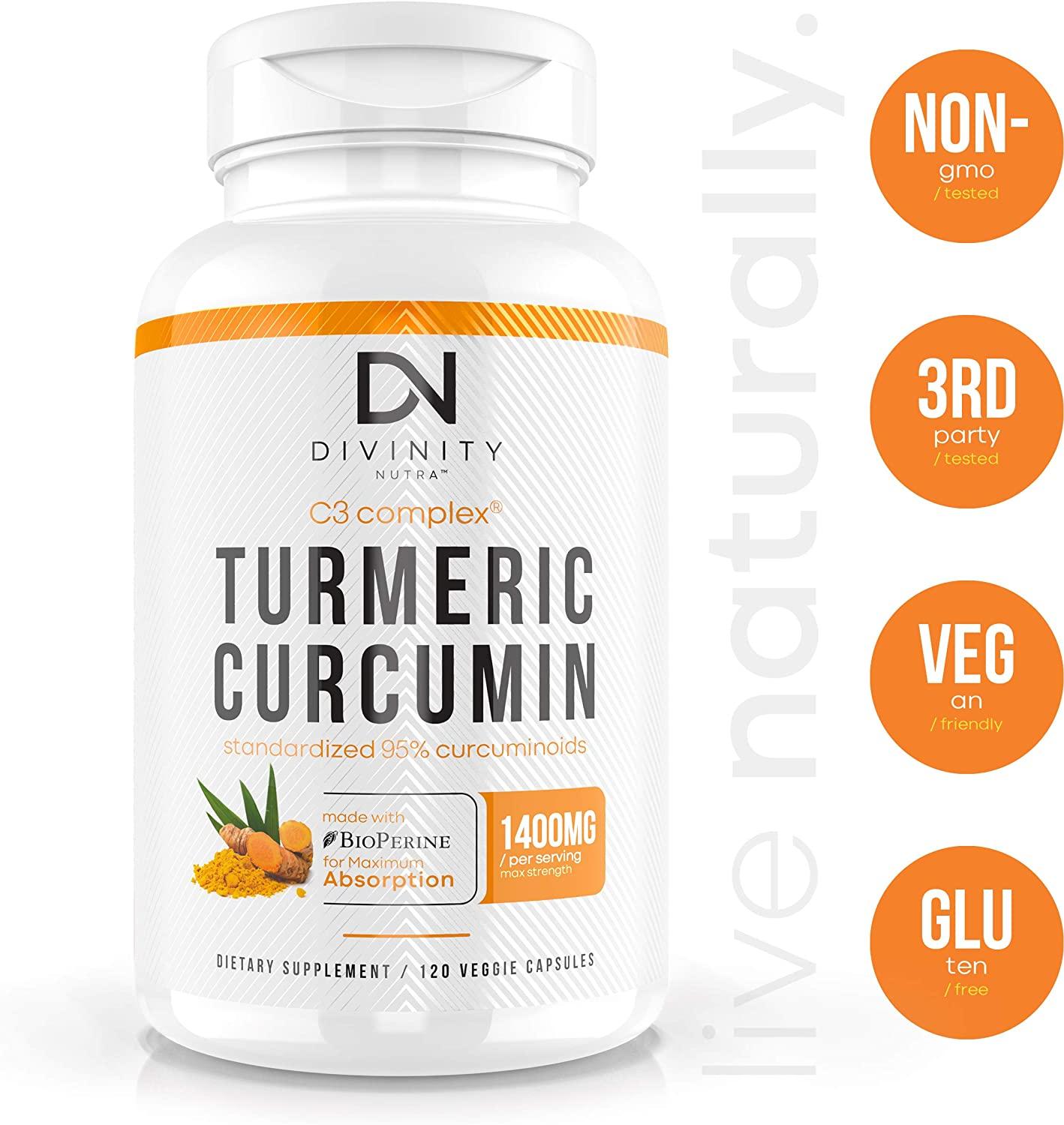 Turmeric Curcumin Supplement with BioPerine & C3 Complex - 120 Veggie ...