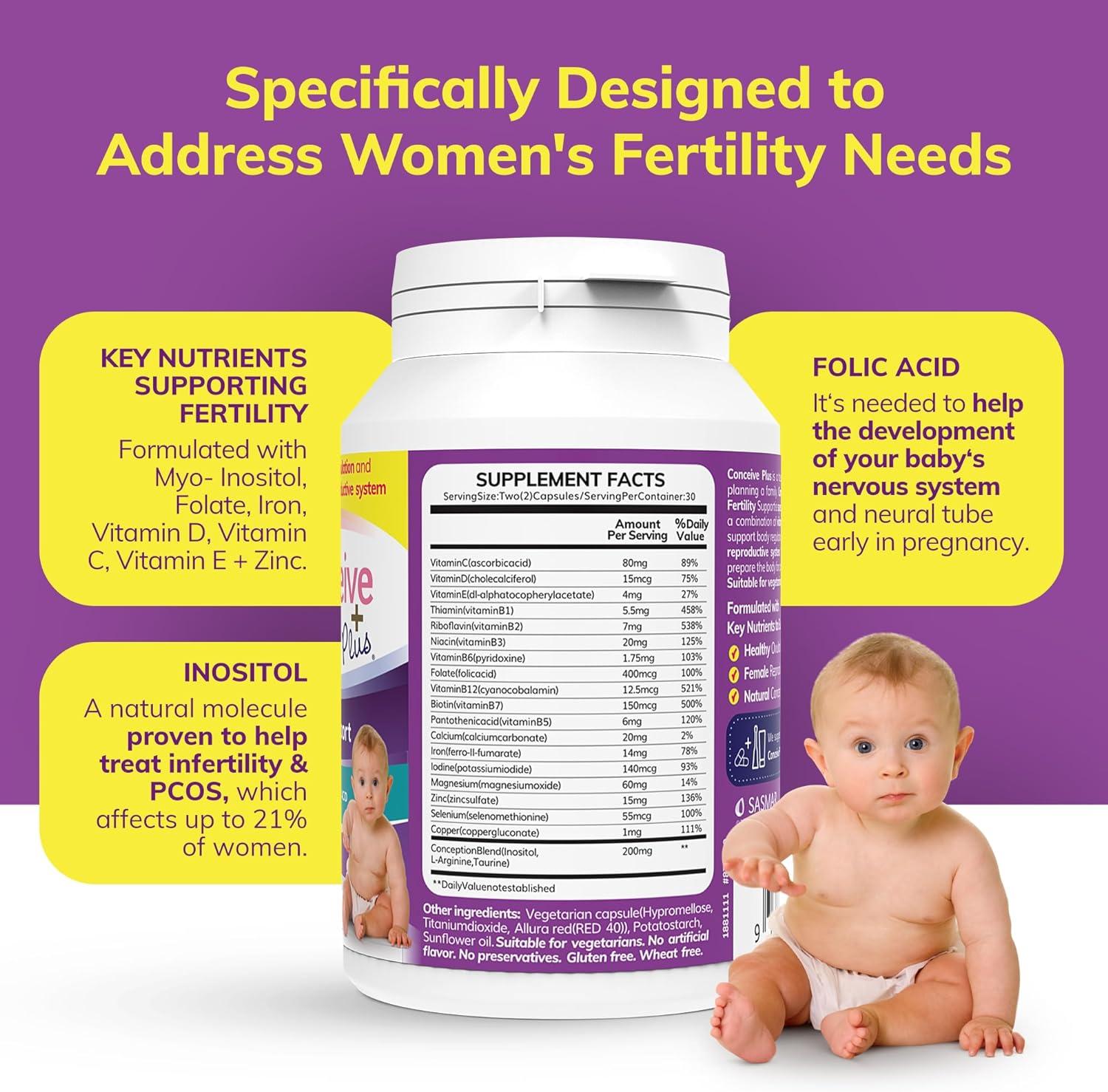 Conceive Plus Women's Fertility Support - 60 Caps - 30 Day Supply ...