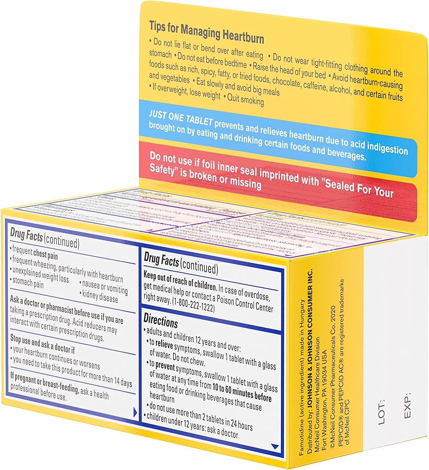 Pepcid AC Maximum Strength 20mg Famotidine Heartburn Relief Tablets ...