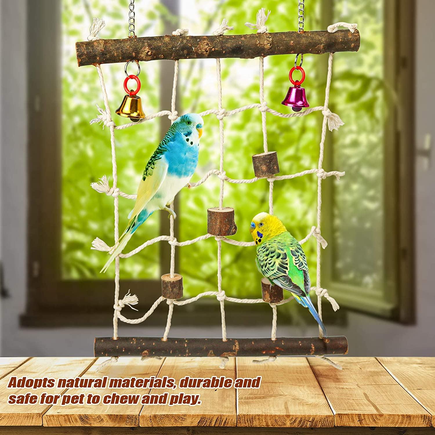 Parrot Climbing Ladder Swing Toy for Bird Cage - Chewable Wooden Perch ...