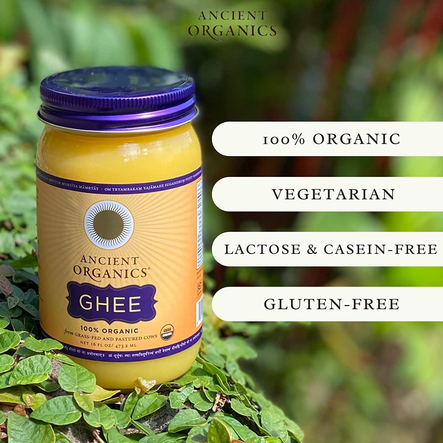 Ancient Organics Ghee - Organic Grass Fed Clarified Butter, Gluten Free & Lactose Reduced, 16 Fl ...