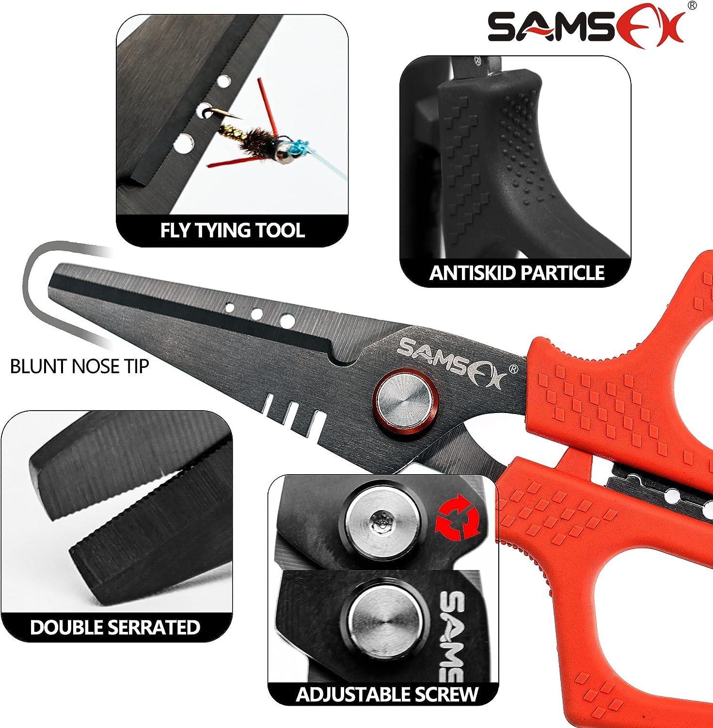 SAMSFX Fishing Braid Line Scissors Shears - Titanium Coated Dual-Serrated Blade, Orange Kraton ...