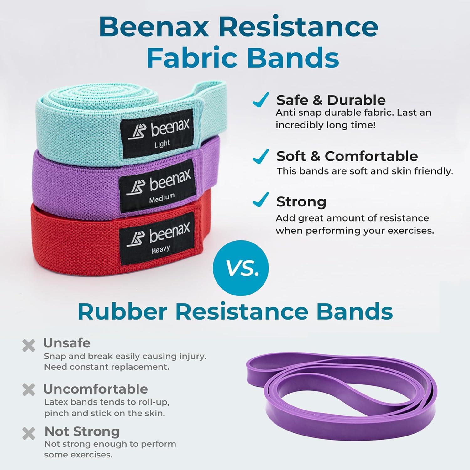 Beenax Fabric Resistance Bands Set - Long/Short Exercise Bands for ...