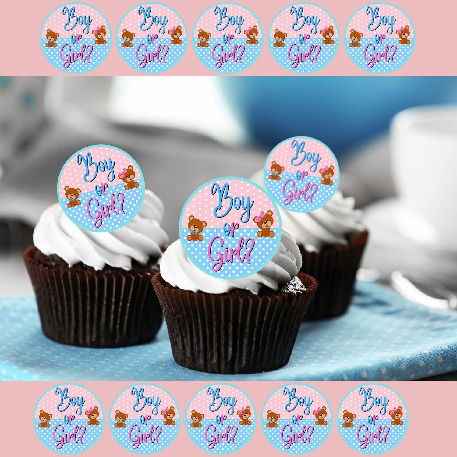 24 x PRECUT Boy Or Girl Baby Shower Cupcake Topper Gender Reveal Edible ...