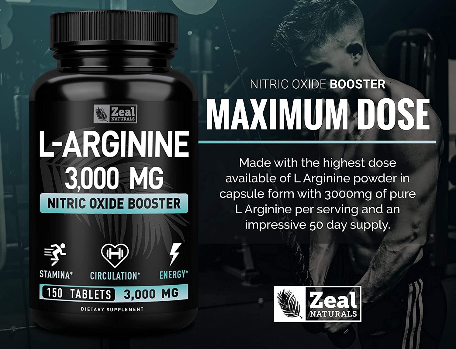 Maximum Strength L-Arginine 3000mg Tablets | Nitric Oxide Booster for ...