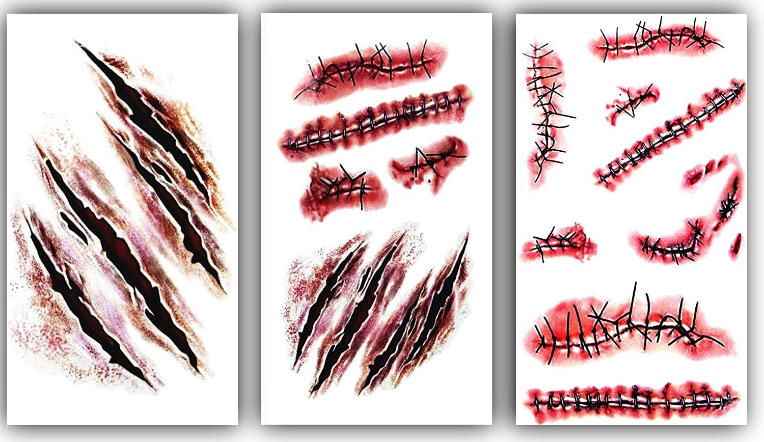 9pcs Realistic Bloody Wound Temporary Tattoo Stickers - Waterproof ...