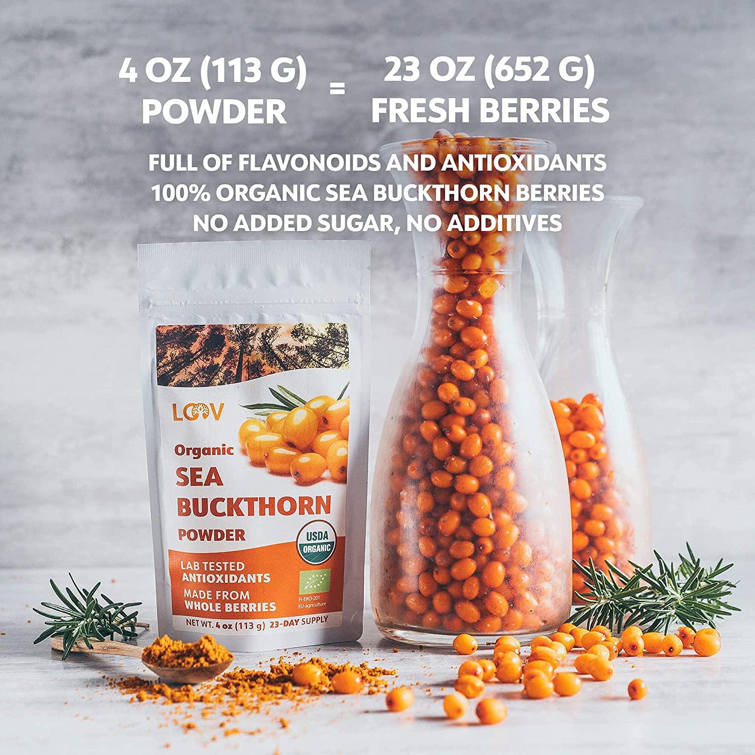 LOOV Organic Sea Buckthorn Powder - High Fiber, 100% Whole Berries ...