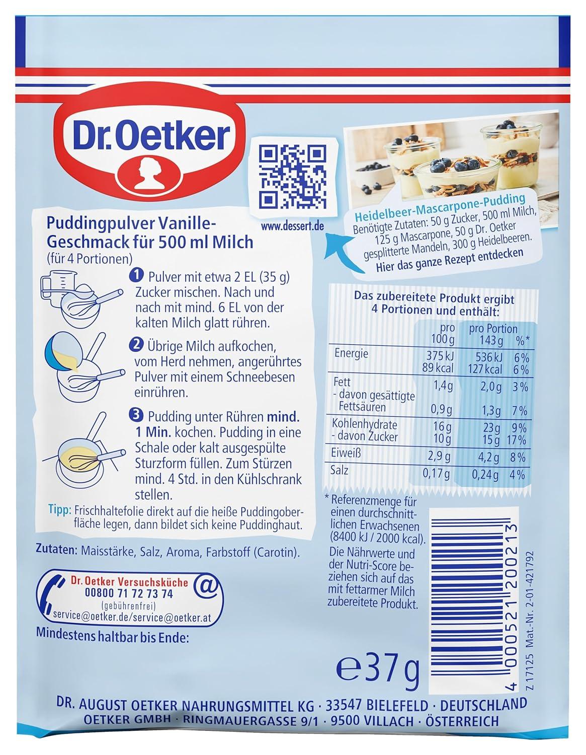 Dr. Oetker Original Vanilla Pudding Powder - 22 Pack | Delicious ...