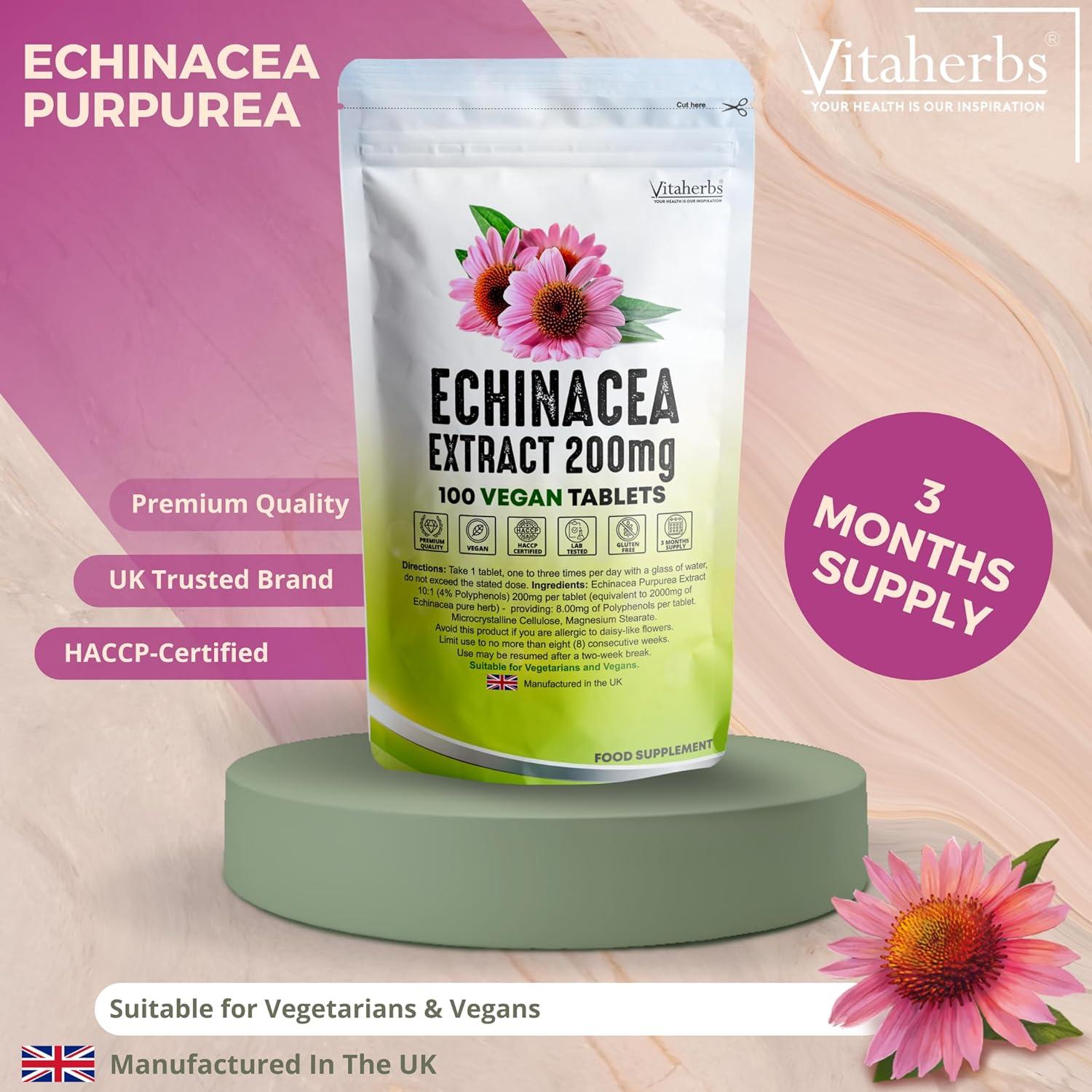 Vitaherbs Echinacea Tablets 200mg - Vegan, Premium Quality - Made in ...