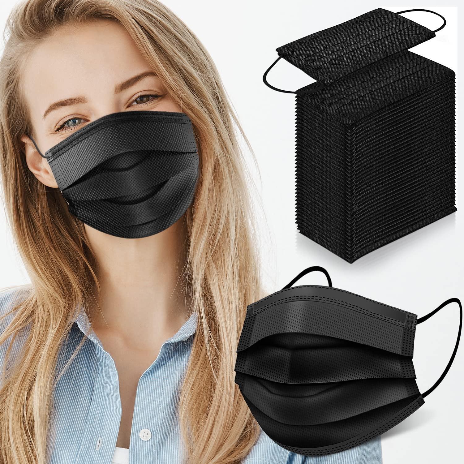 Black Disposable Face Masks - 100 Pack for Adults | Comfortable and ...