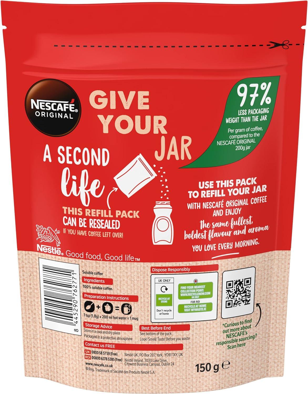 Nescafe Original Instant Coffee Refill Pouch 150g Rich Aroma Full and ...