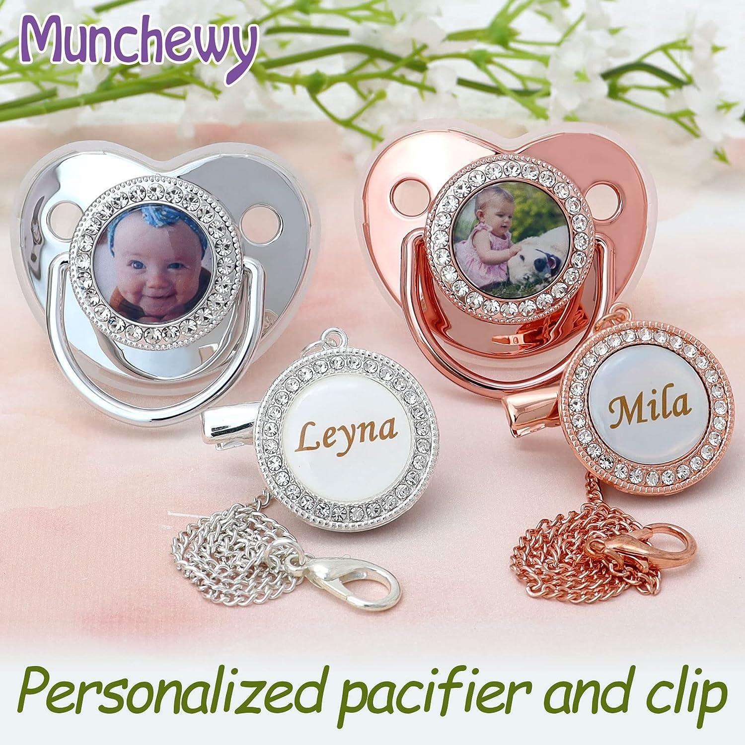 Personalized Gold Pacifier & Clip Set with Gift Box - Glitter Crystal ...