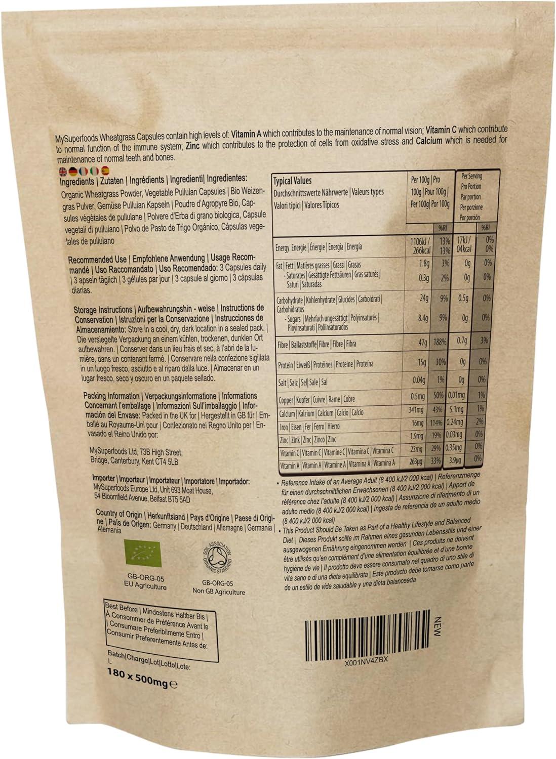 Organic Wheatgrass Capsules 1500mg | High Chlorophyll | 180 Capsules ...