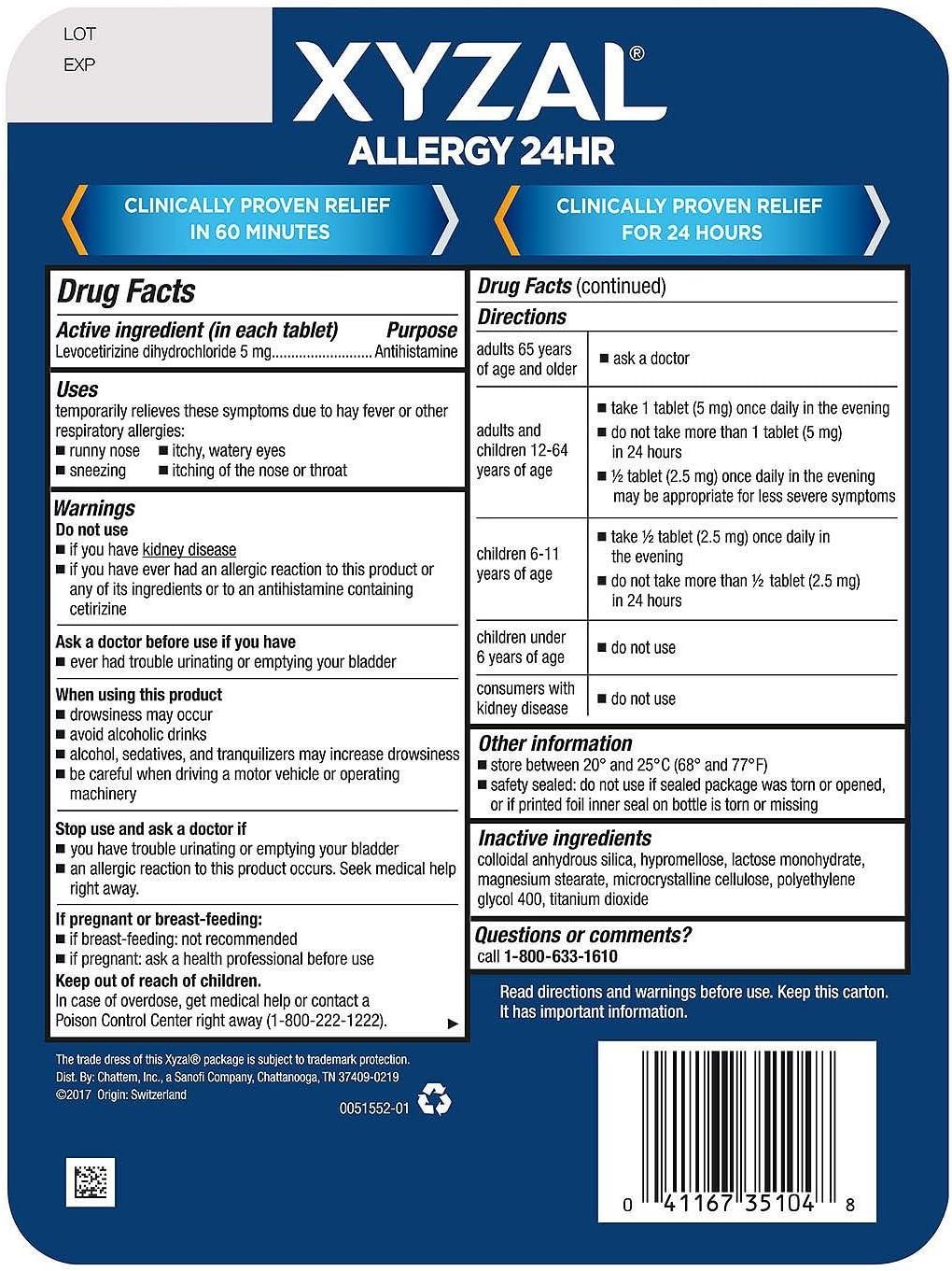 Xyzal Allergy 24 Hour (110 ct.) - Fast Relief from Allergies