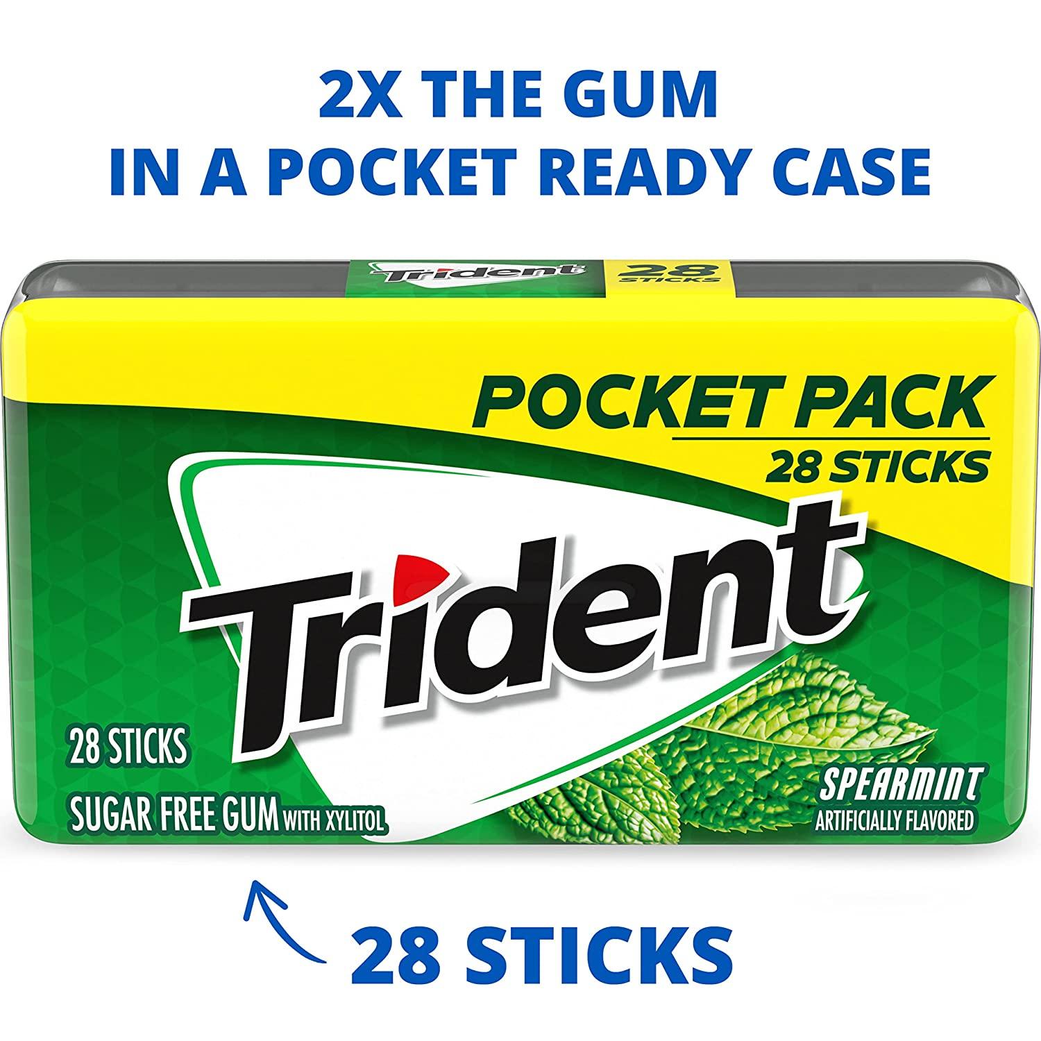 Trident Spearmint Sugar Free Gum - 6 Pocket Packs (168 Pieces ...