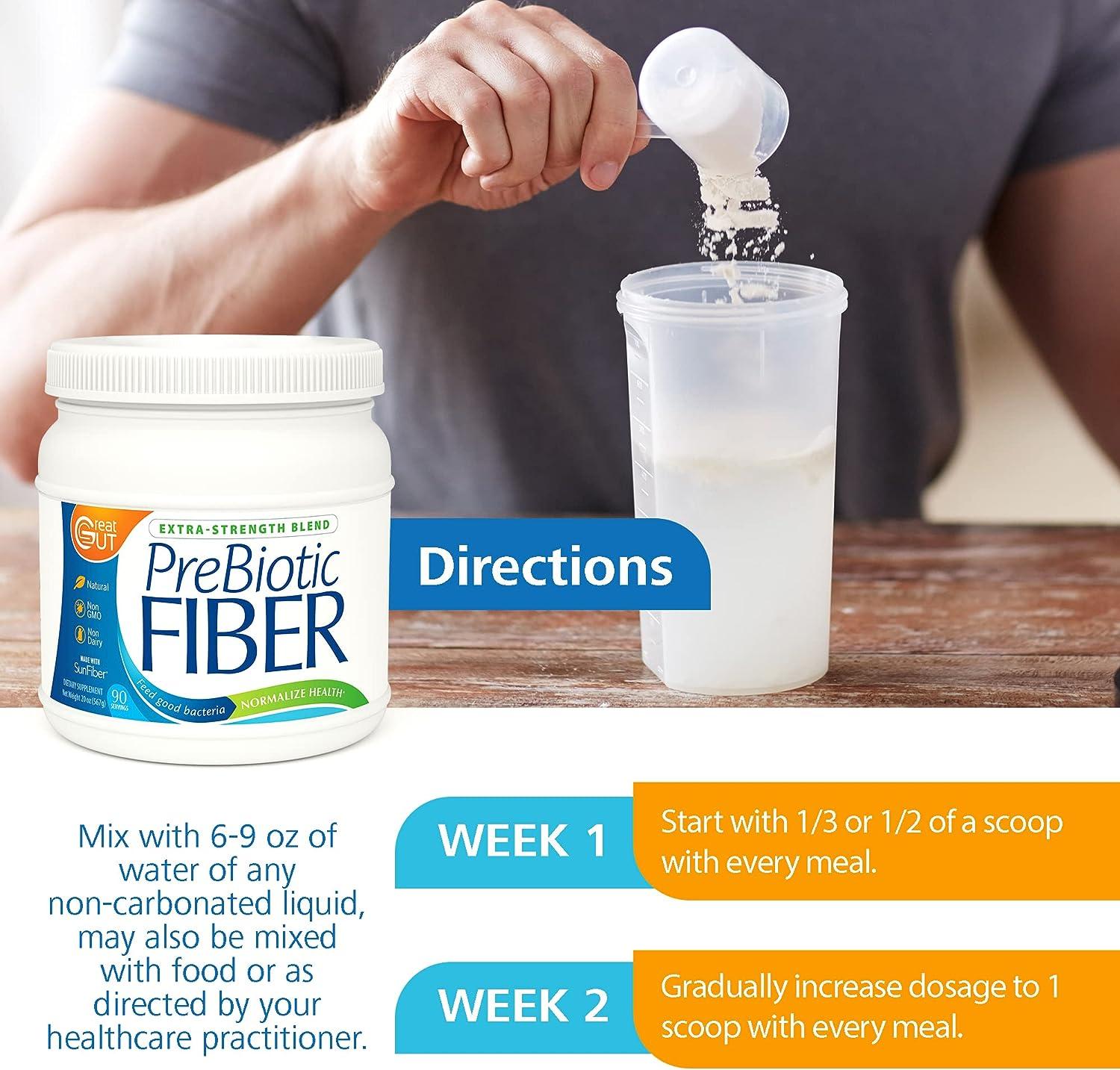 Great Gut Prebiotic Fiber Powder - Unflavored Sunfiber Blend | 20oz, 90 ...