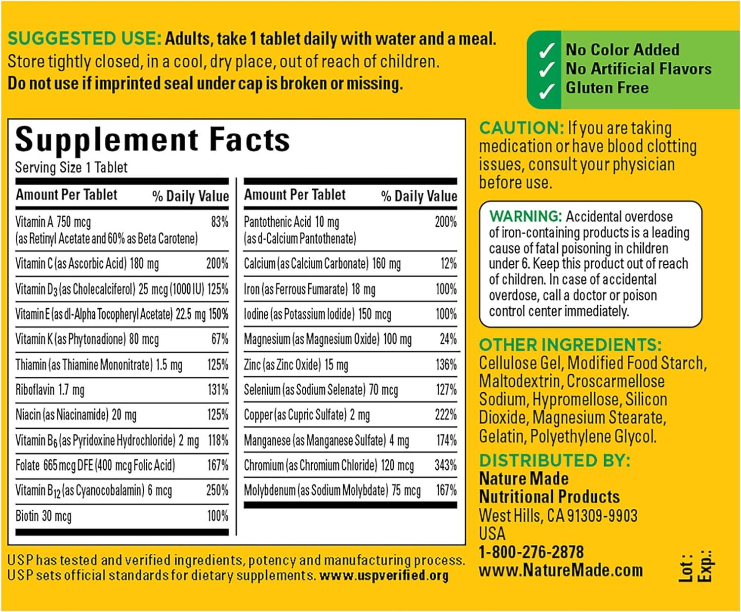 Nature Made Multivitamin Tablets with Iron 130 Count for Daily ...