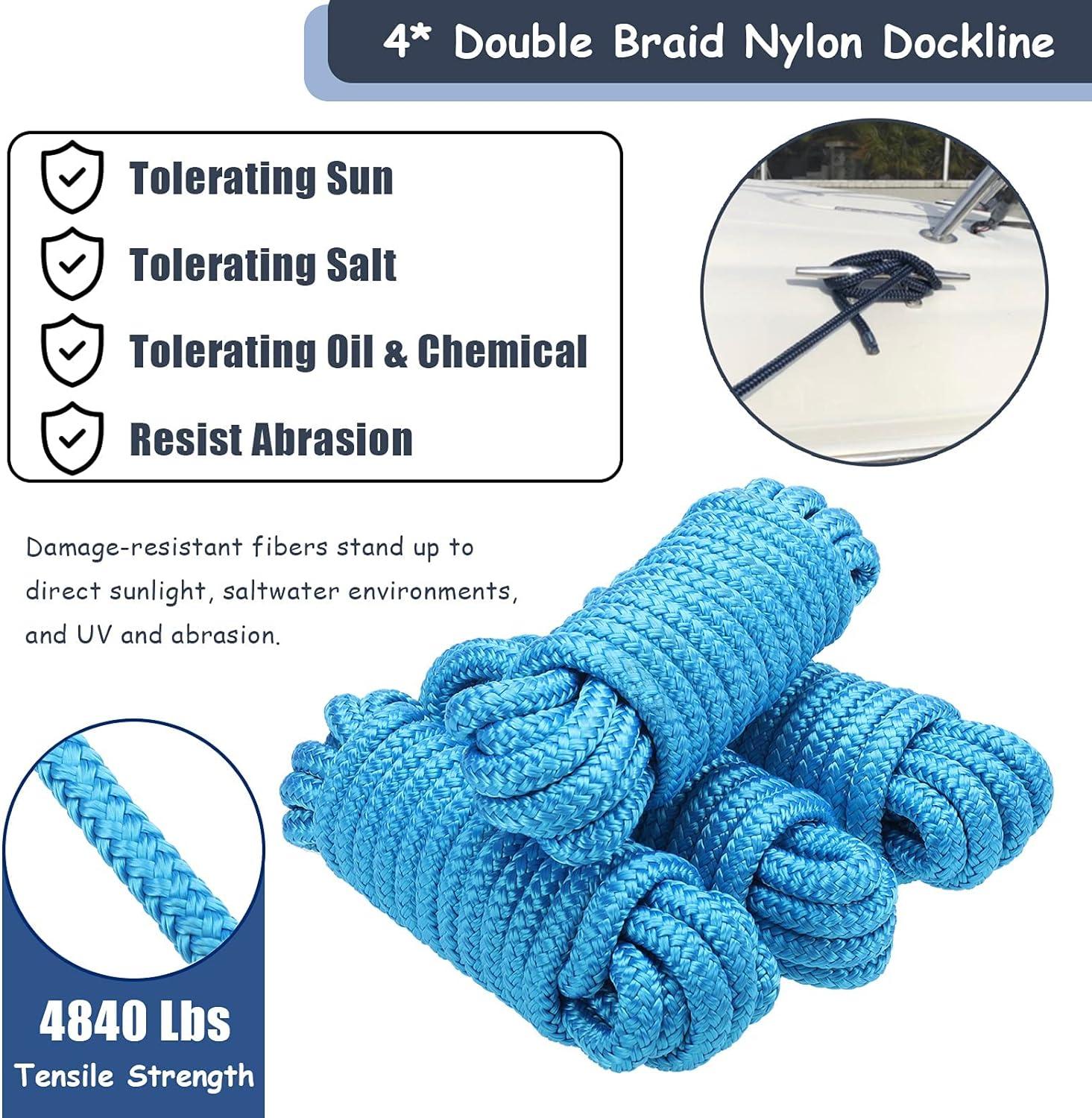 SearQing Marine Grade Dock Lines 4-Pack - 1/2 x 15' Double Braid Nylon ...