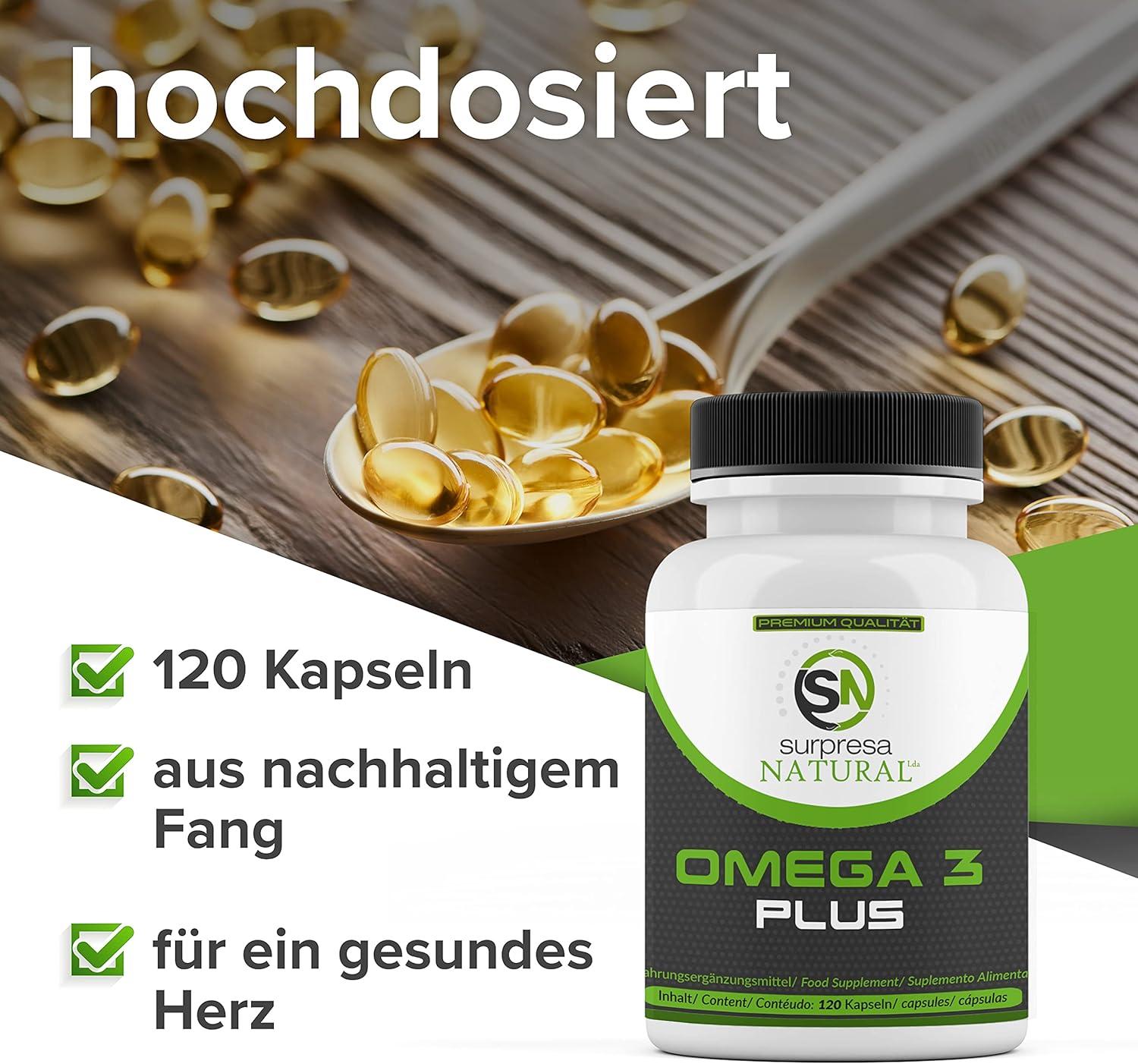 Omega 3 Plus - 1000mg Fish Oil Capsules | 500mg EPA & 250mg DHA | 120 ...