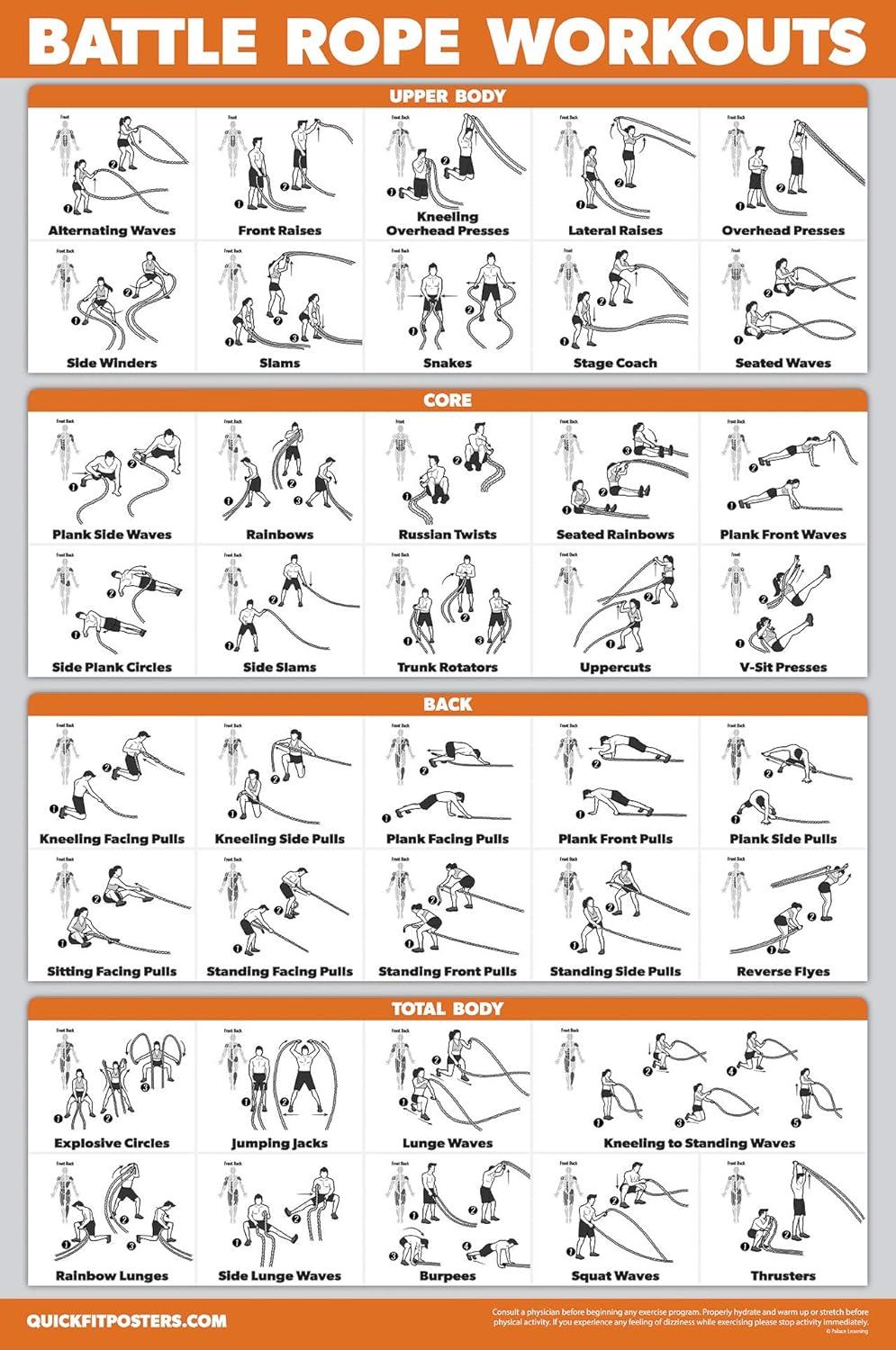 Exercise Poster Set - 16 Laminated Fitness Posters for Dumbbell Yoga ...