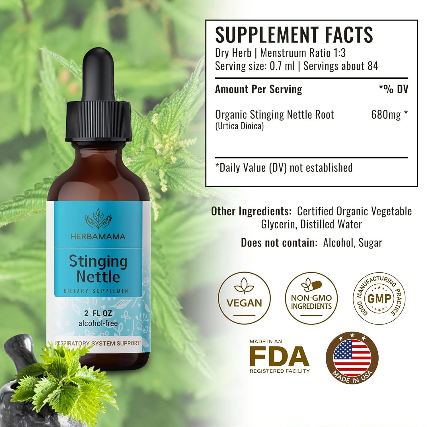 HERBAMAMA Stinging Nettle Root Tincture - Organic Stinging Nettle Root ...