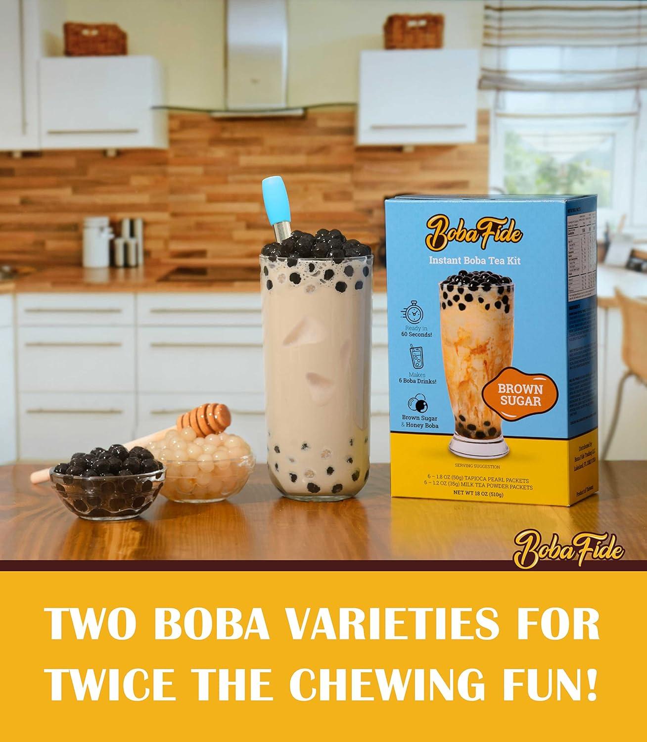 Boba Fide Instant Boba Milk Tea Kit - 6 Pack with Brown Sugar Boba ...