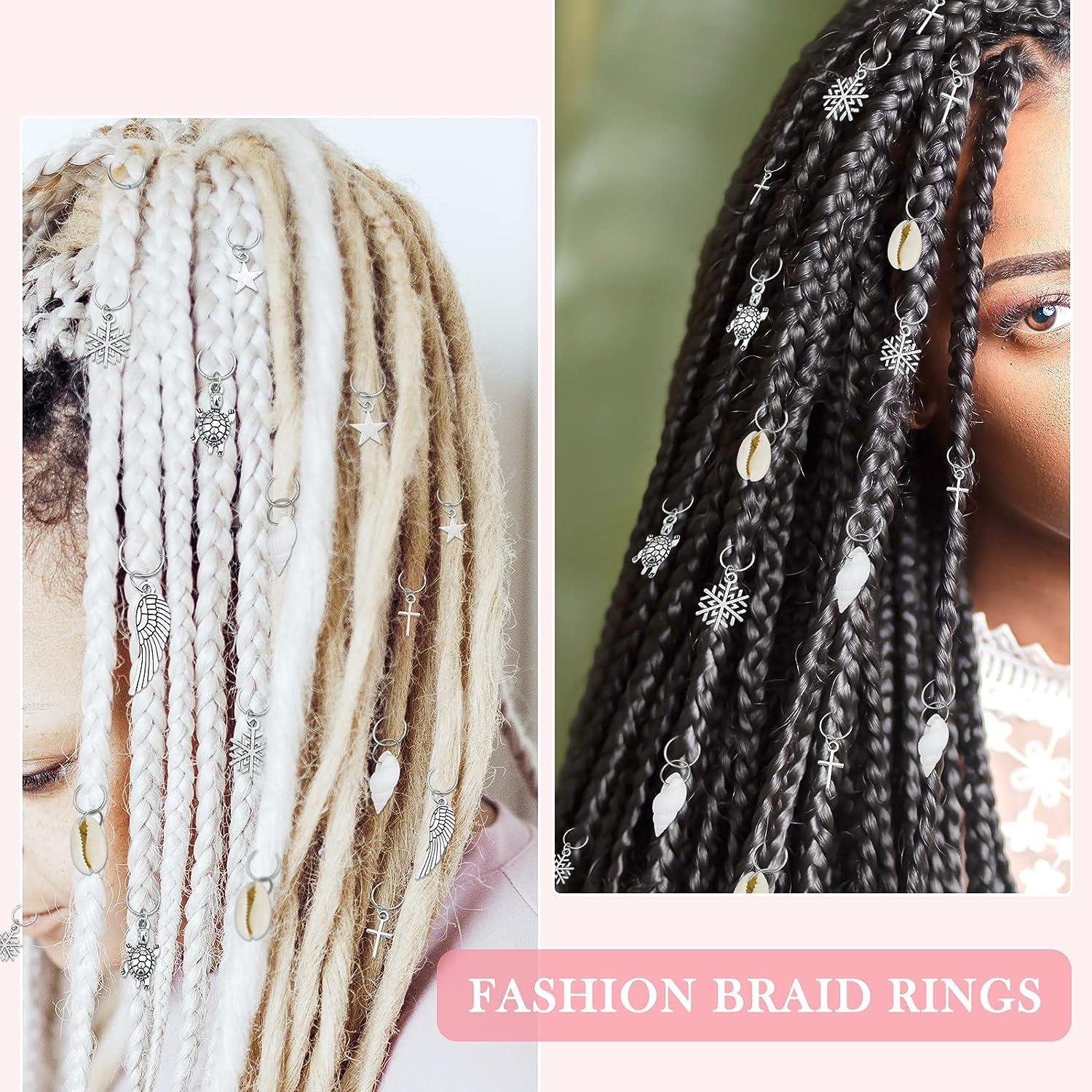 JIALEEY Hair Braid Rings Set - 50PCS Silver Rings with Shell, Leaves ...