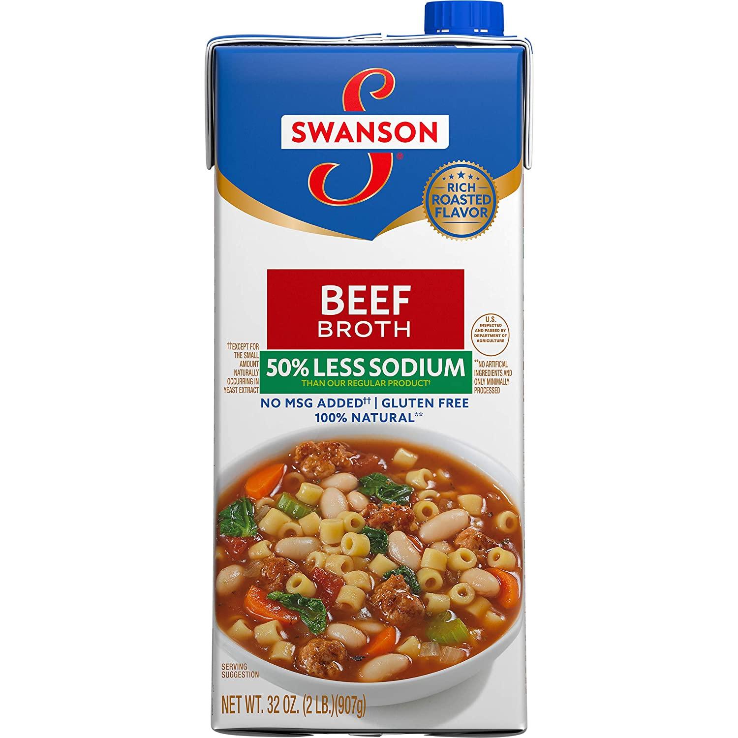 Swanson 50% Less Sodium Beef Broth 32 oz. - Reduced Sodium Beef Broth ...