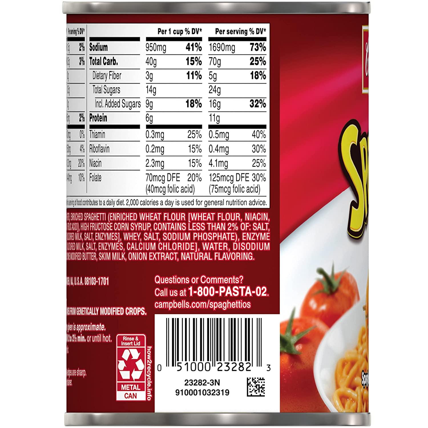 Campbell's Canned Spaghetti Snacks | 15.8 OZ Can | Pack of 12 | For ...