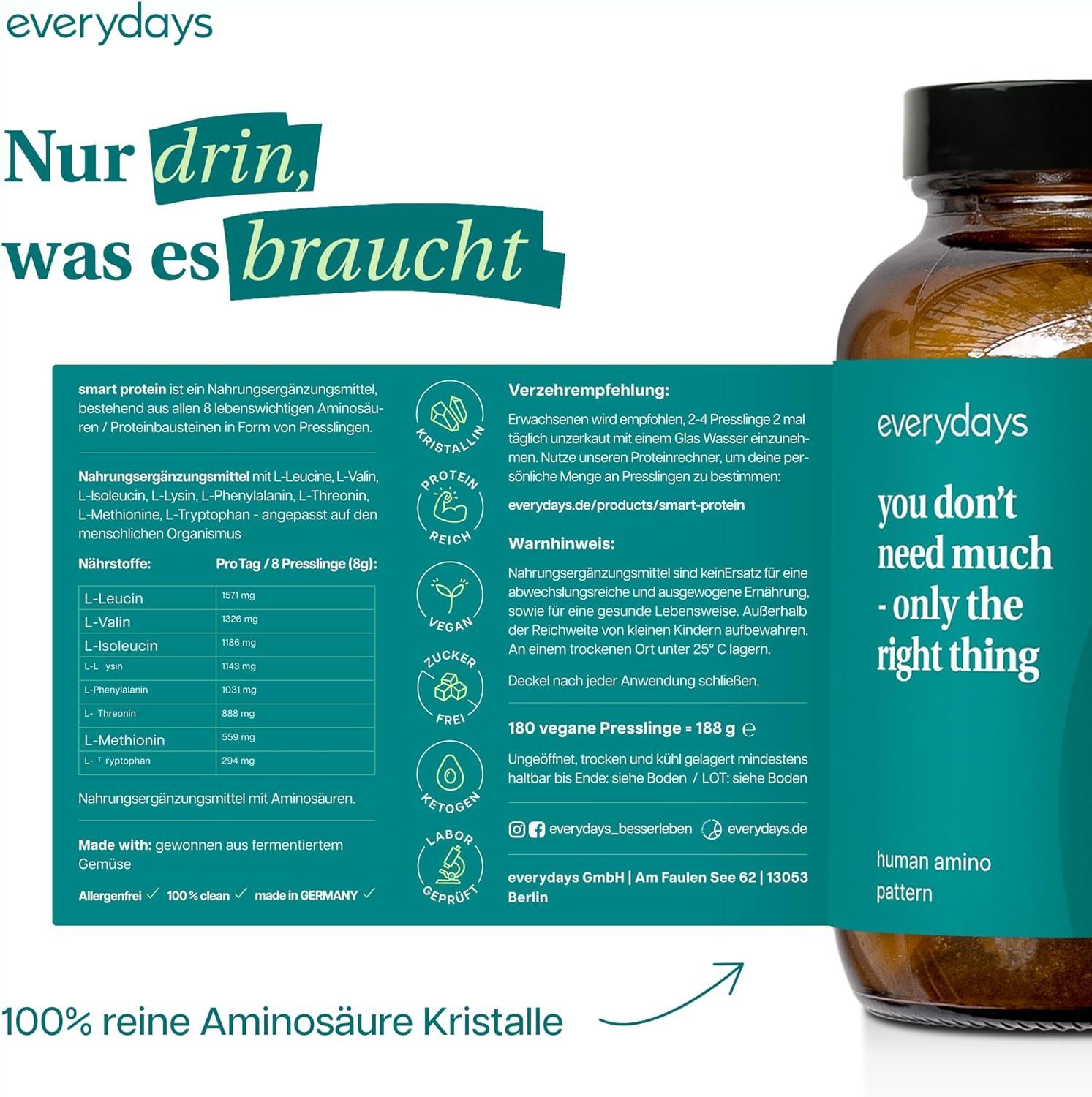 Everydays Smart Protein Tablets - 100% Pure Amino Acids Complex | Vegan ...