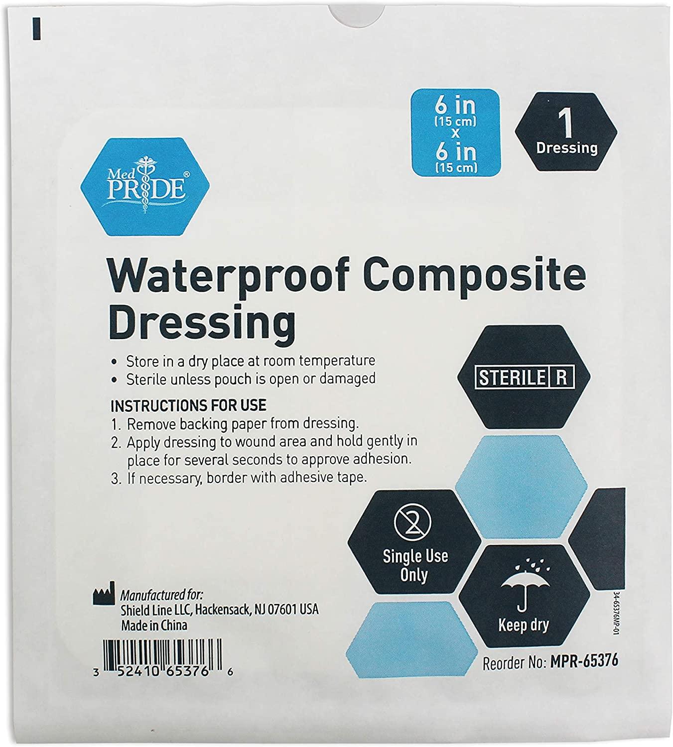 Medpride Waterproof Composite Wound Dressing Pads 6x6 Inch - 10-Pack ...