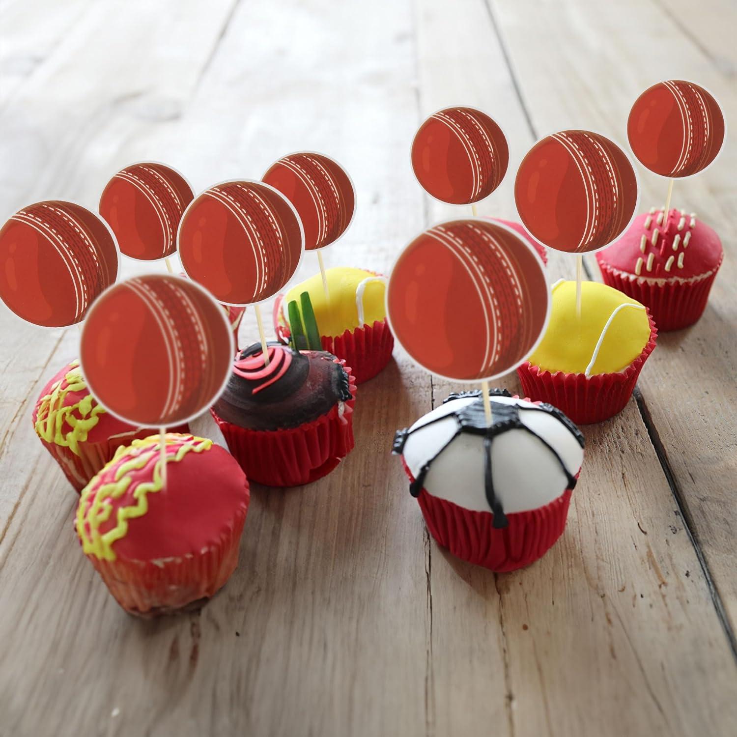 Gyufise 36Pcs Cricket Cupcake Toppers Sports Ball Cricket Cupcake Picks ...