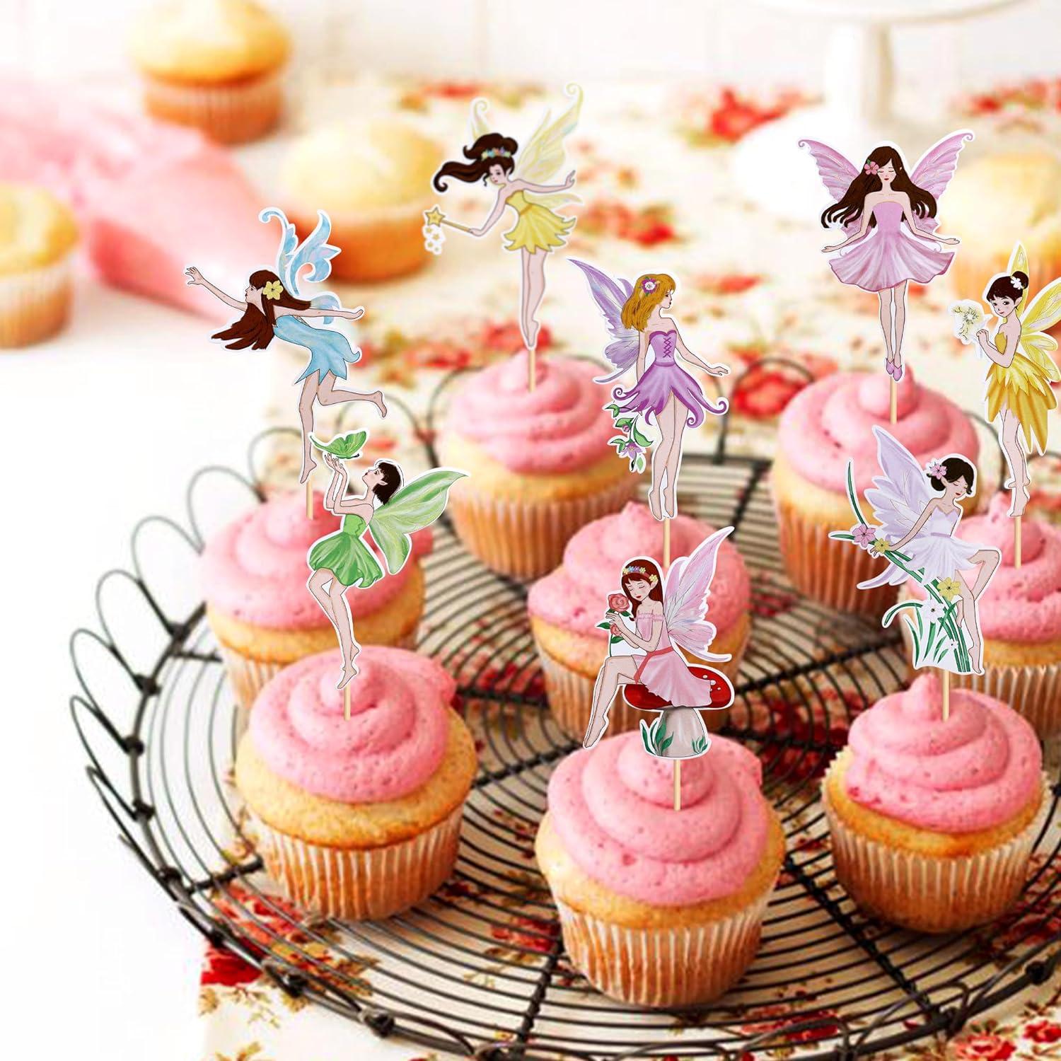 Cyodoos24 PCS Fairy Cupcake Toppers Flower Fairy Party Cupcake Toppers ...