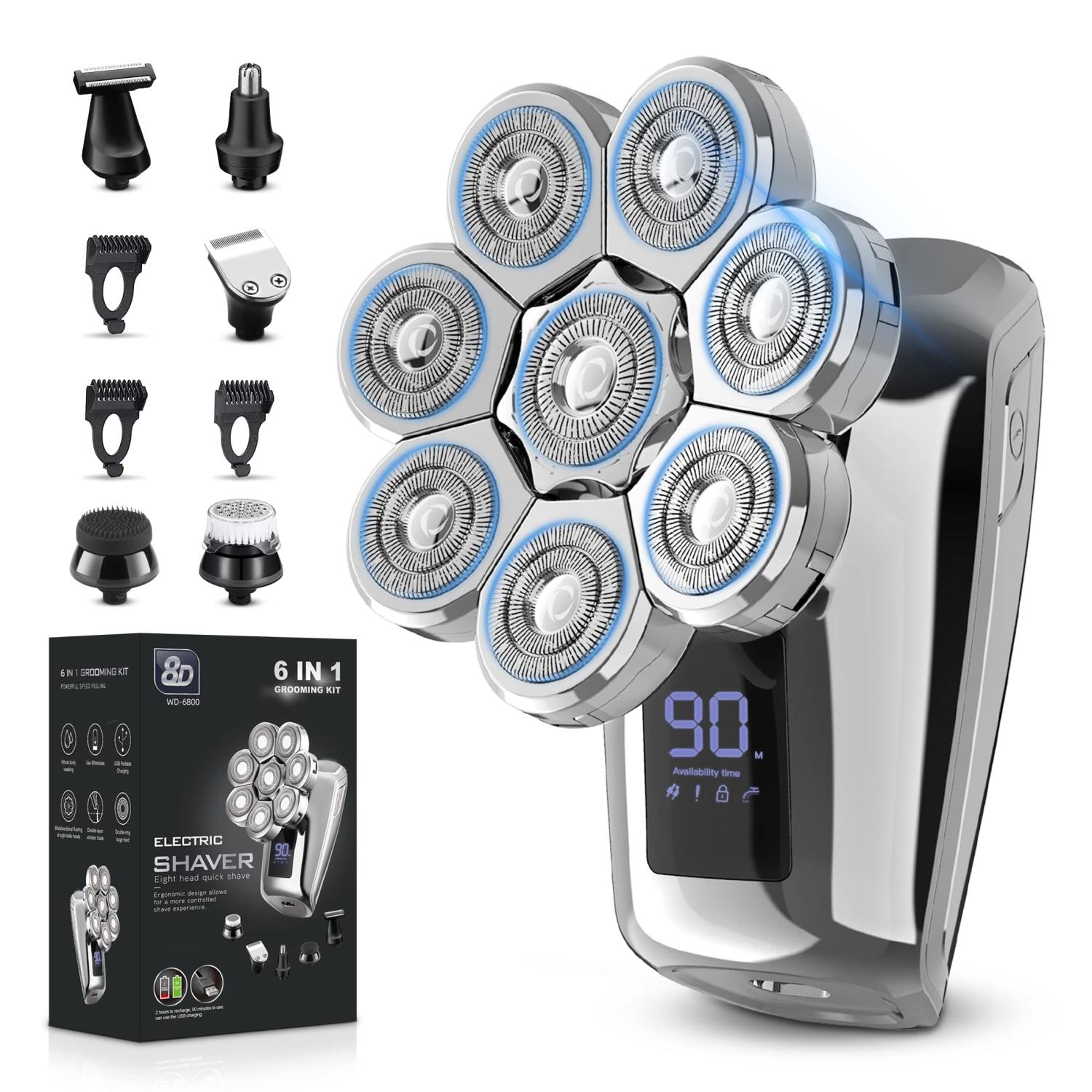 8D Electric Head Shaver for Bald Men - Upgrade 6-in-1 Floating Head ...