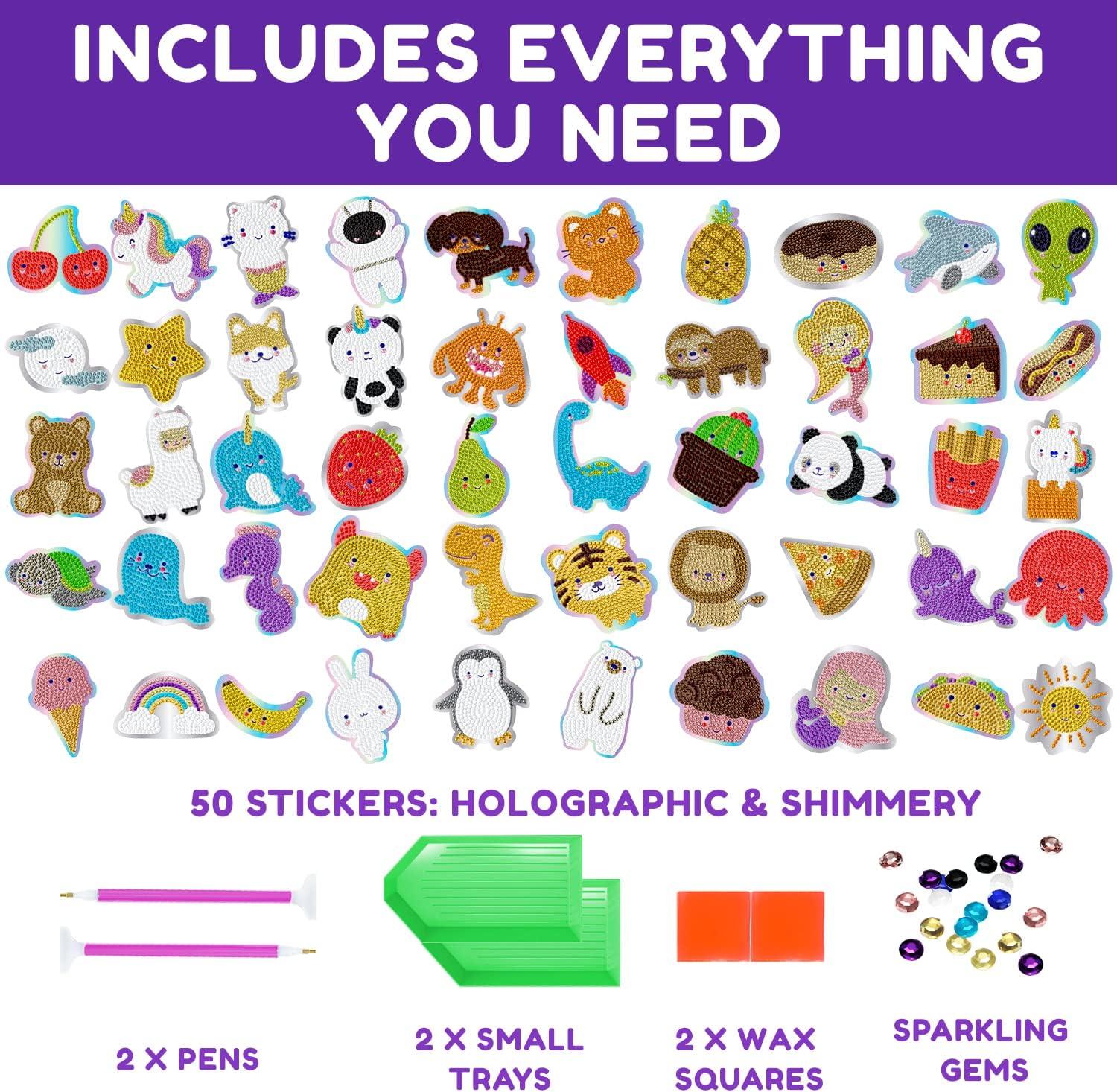 Kawaii Diamond Painting Stickers for Kids - Holographic Gem Art Kits ...