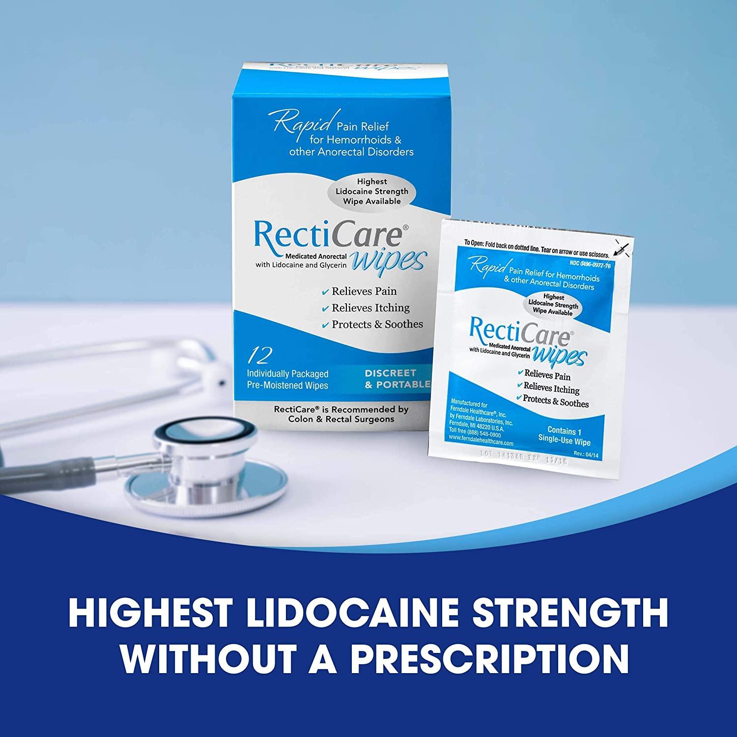 RectiCare 5% Lidocaine Anorectal Wipes with Glycerin - 12 Pack | Fast ...
