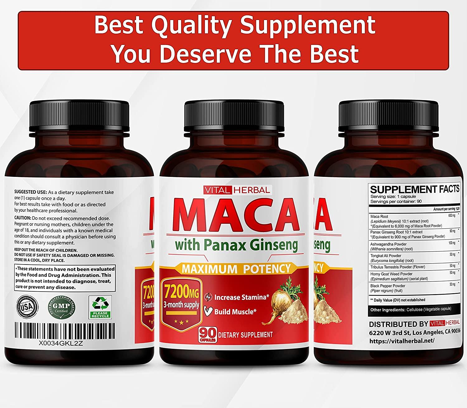 Maca Root Capsules 7200mg Strength with Ashwagandha, Tongkat Ali ...