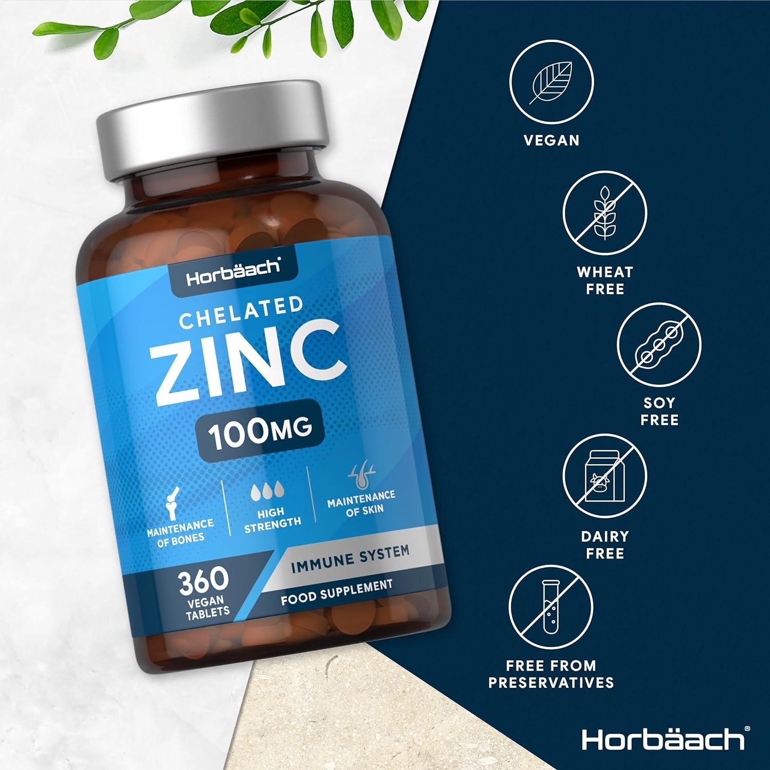 Zinc Tablets 100mg | High Strength Chelated Zinc Supplements | 360 ...