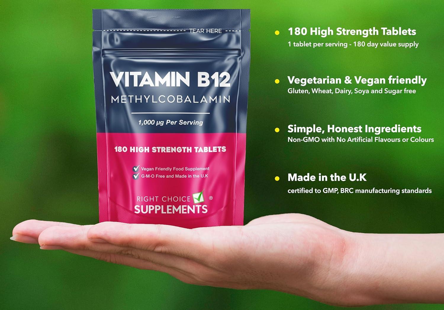 High Strength 1000mcg Vitamin B12 Tablets - Pure Methylcobalamin ...
