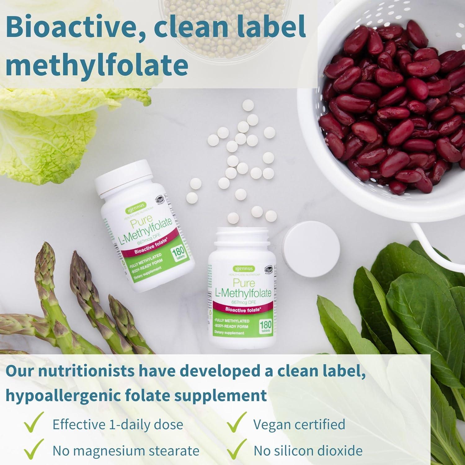 Pure Methyl Folate 400mcg 180 Tablets - Vegan & Pregnancy Safe 5-MTHF ...