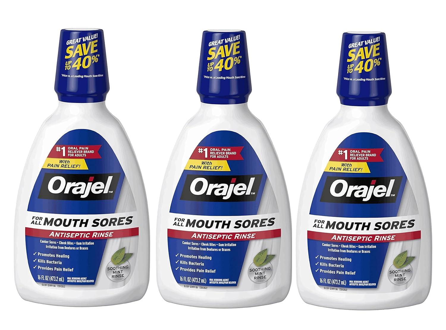 Orajel Antiseptic Mouth Sore Rinse 16oz (Pack of 3) - Relief for Mouth Sores | Buy Now with ...