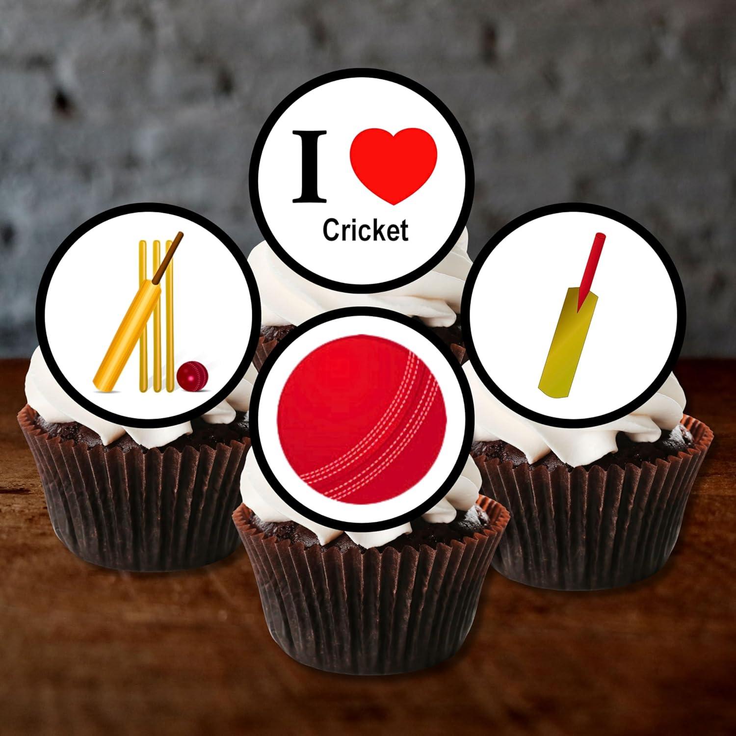 PRECUT Cricket Edible Cupcake Toppers - Sports Theme Premium Thickness ...