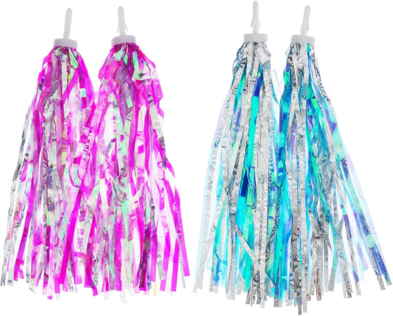 Kasteco 2 Pairs Bicycle Tassel Ribbons - Blue/Silver & Hot Pink/Silver ...