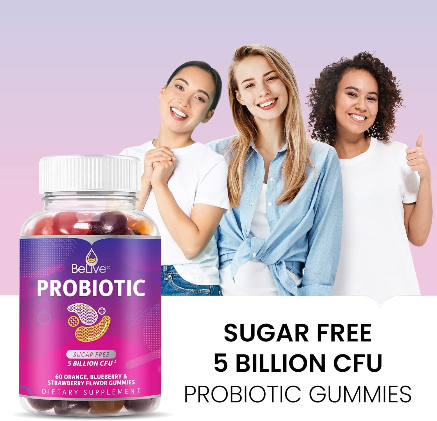 Probiotic Sugar Free Gummies - 5 Billion CFUs - Gut & Immune Support ...