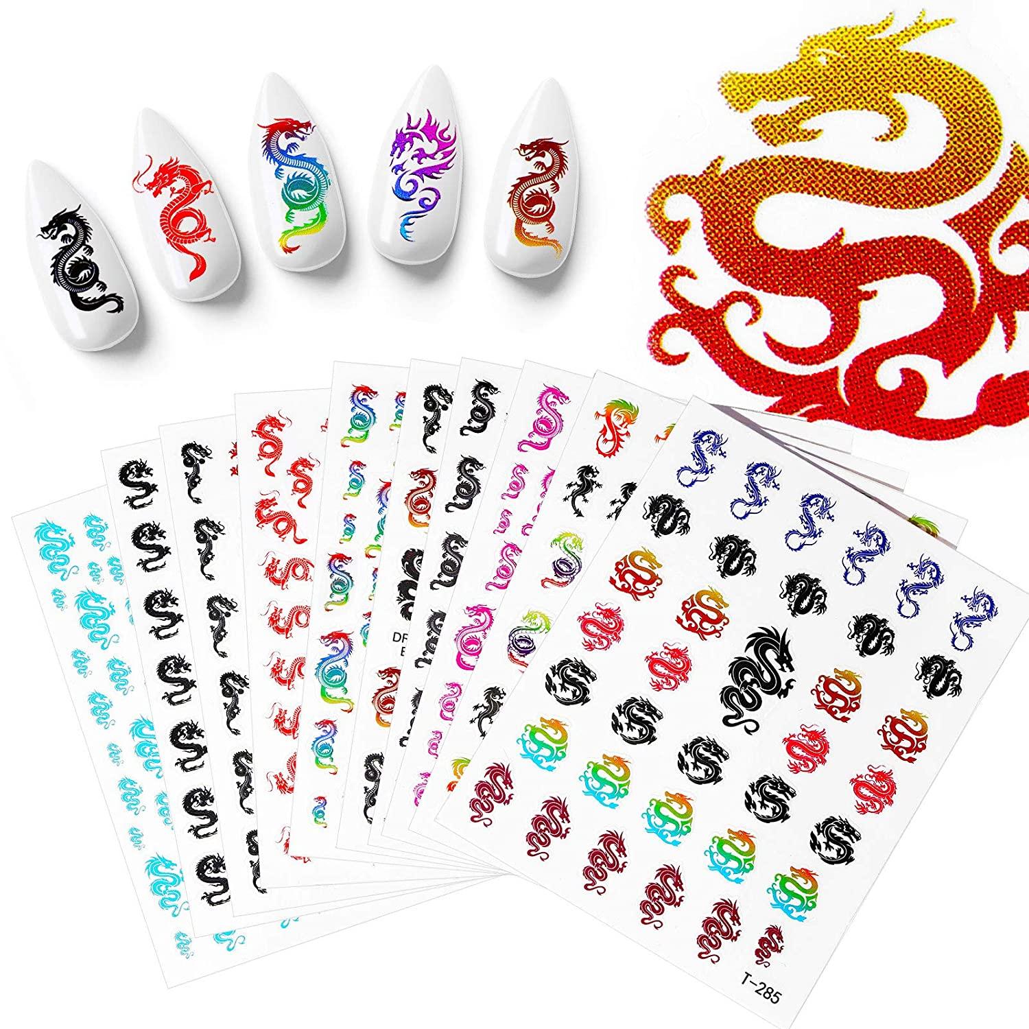 Dragon Phoenix Nail Art Stickers - 22 Self-Adhesive 3D Decals for DIY ...