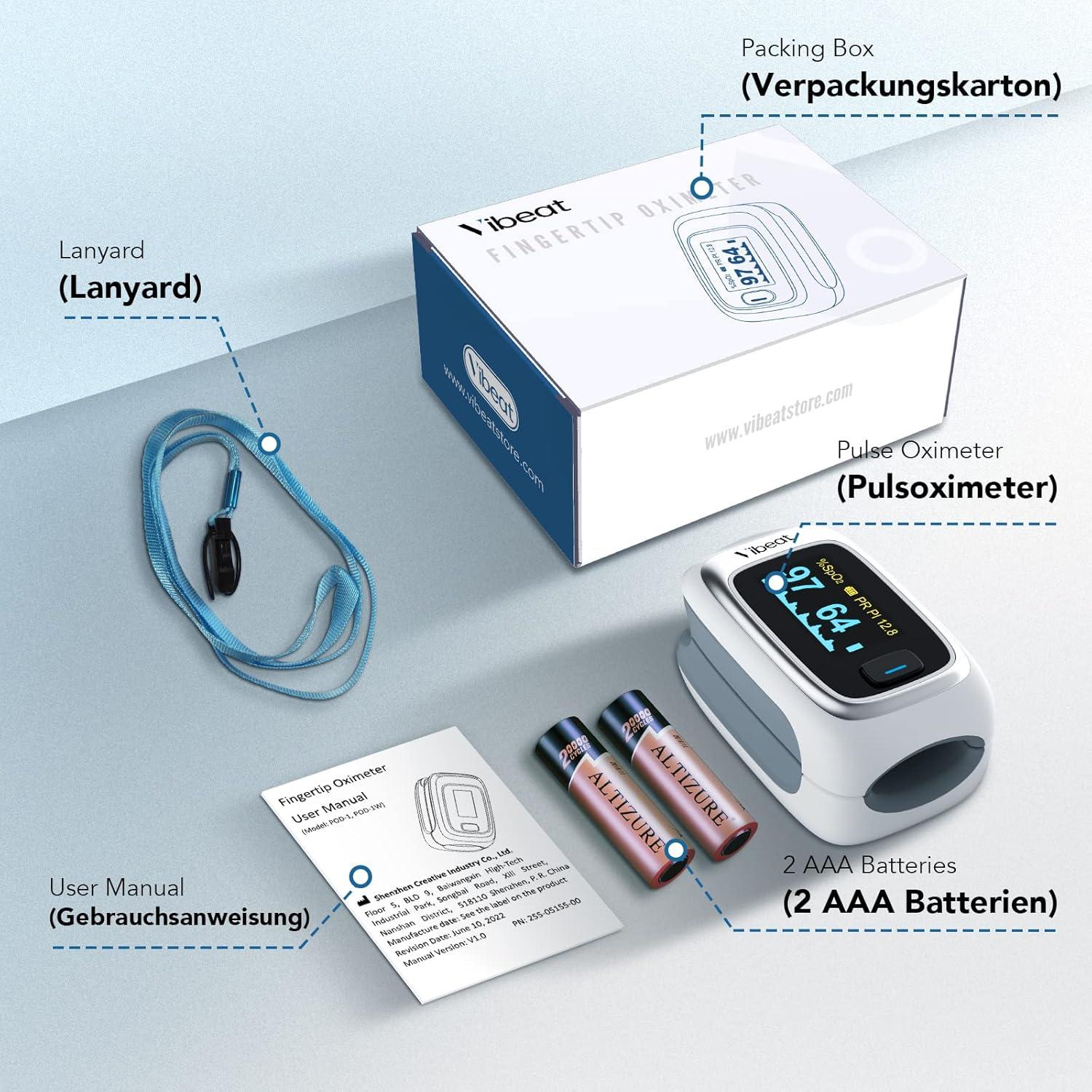 Buy Vibeat Pulse Oximeter - Accurate Oxygen Saturation & Heart Rate ...